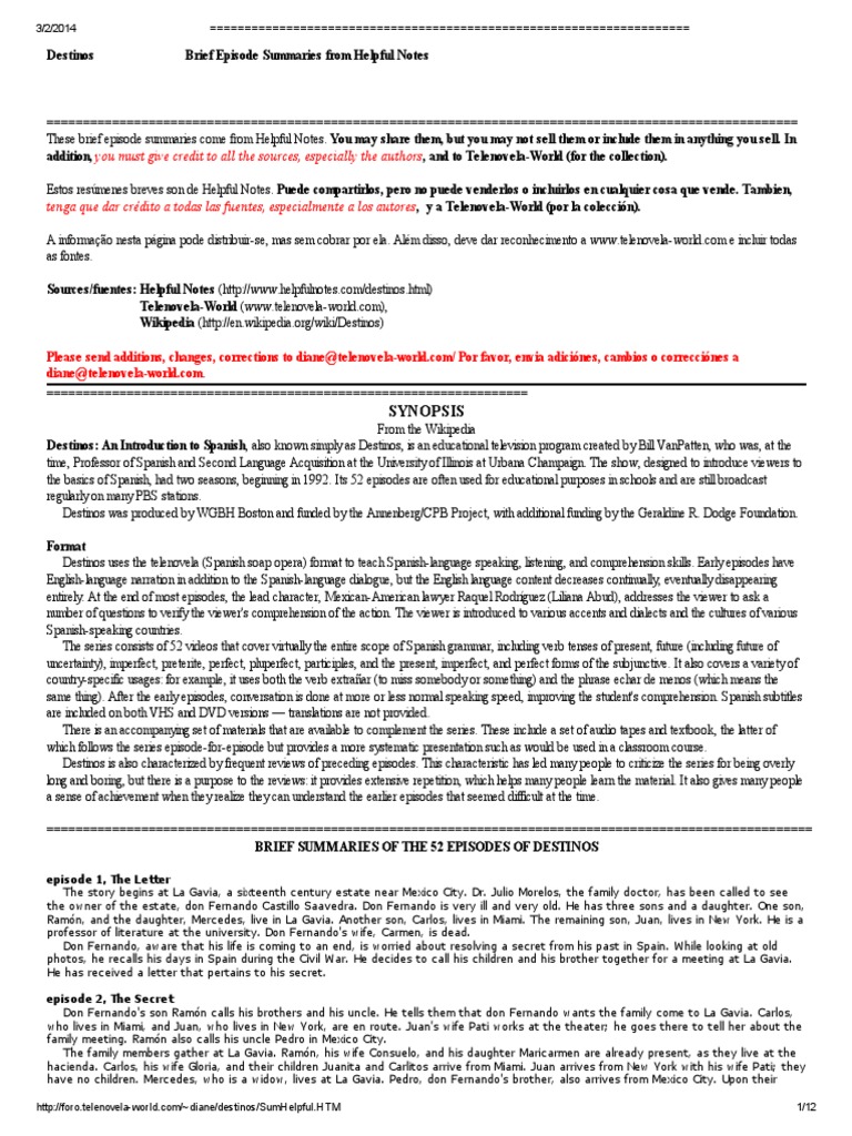 Destinos Worksheets Answers