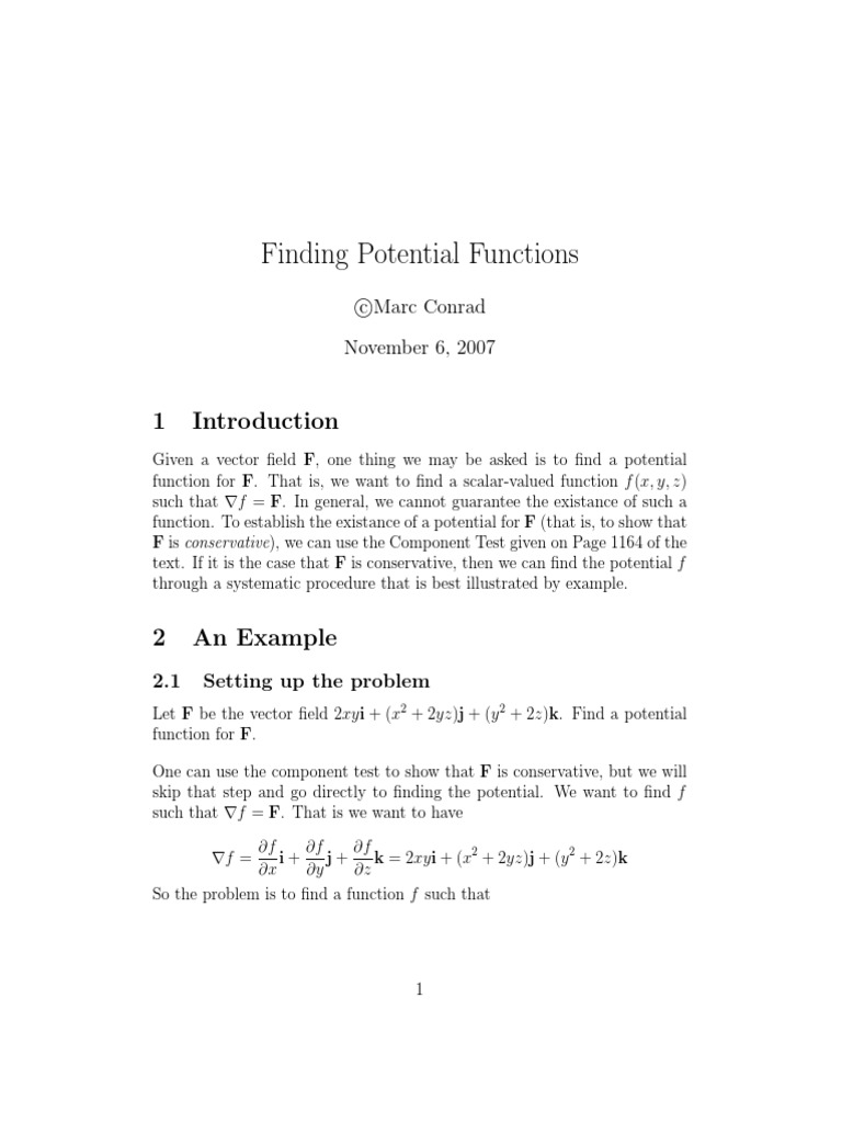 Finding the General Potential Function Through Multiple Integration ...