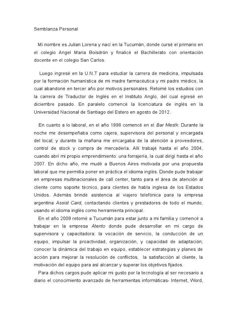 Semblanza Personal Ejemplo | PDF | Salud y bienestar | Estilo de vida