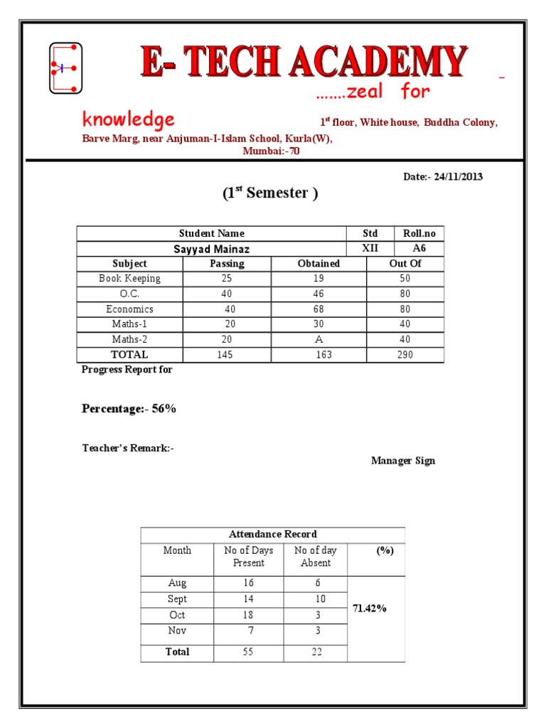 1st Semester Progress Report Summary | PDF