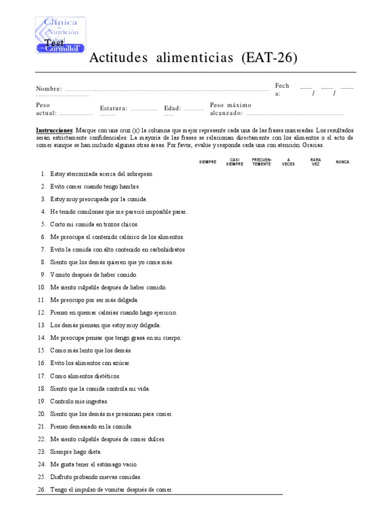 Actitudes Alimenticias Eat 26 | PDF