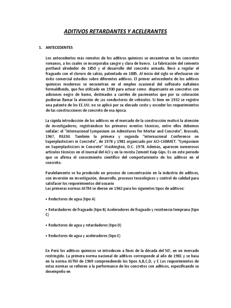 Aditivos Acelerantes | PDF | Hormigón | Cemento