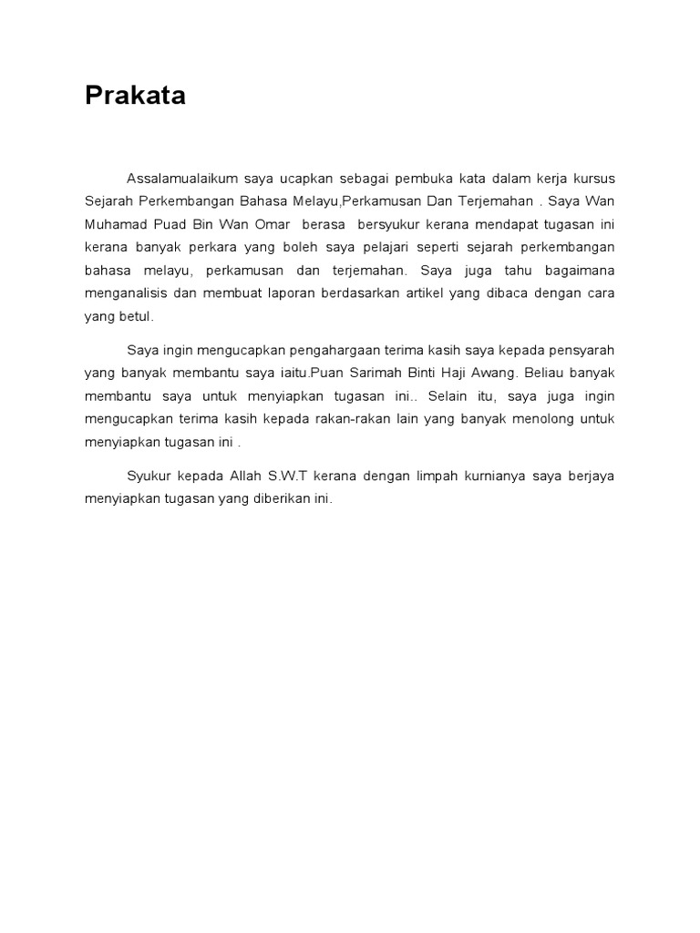 Contoh Prakata Kerja Kursus - Bernadette Mackay
