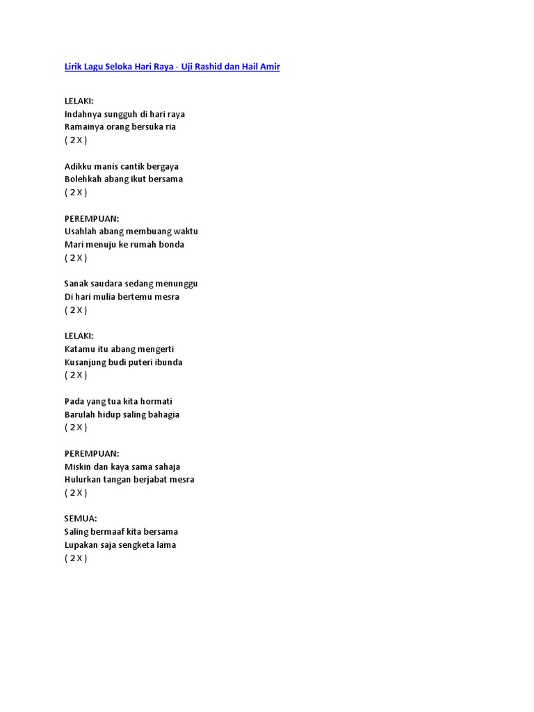 Lirik Lagu Seloka Hari Raya | PDF