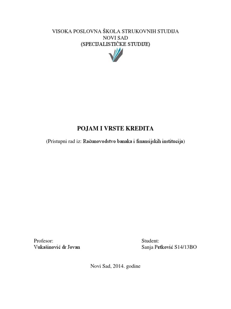 Pojam I Vrste Kredita | PDF