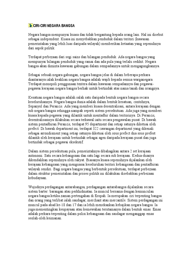 Ciri-Ciri Negara Bangsa | PDF