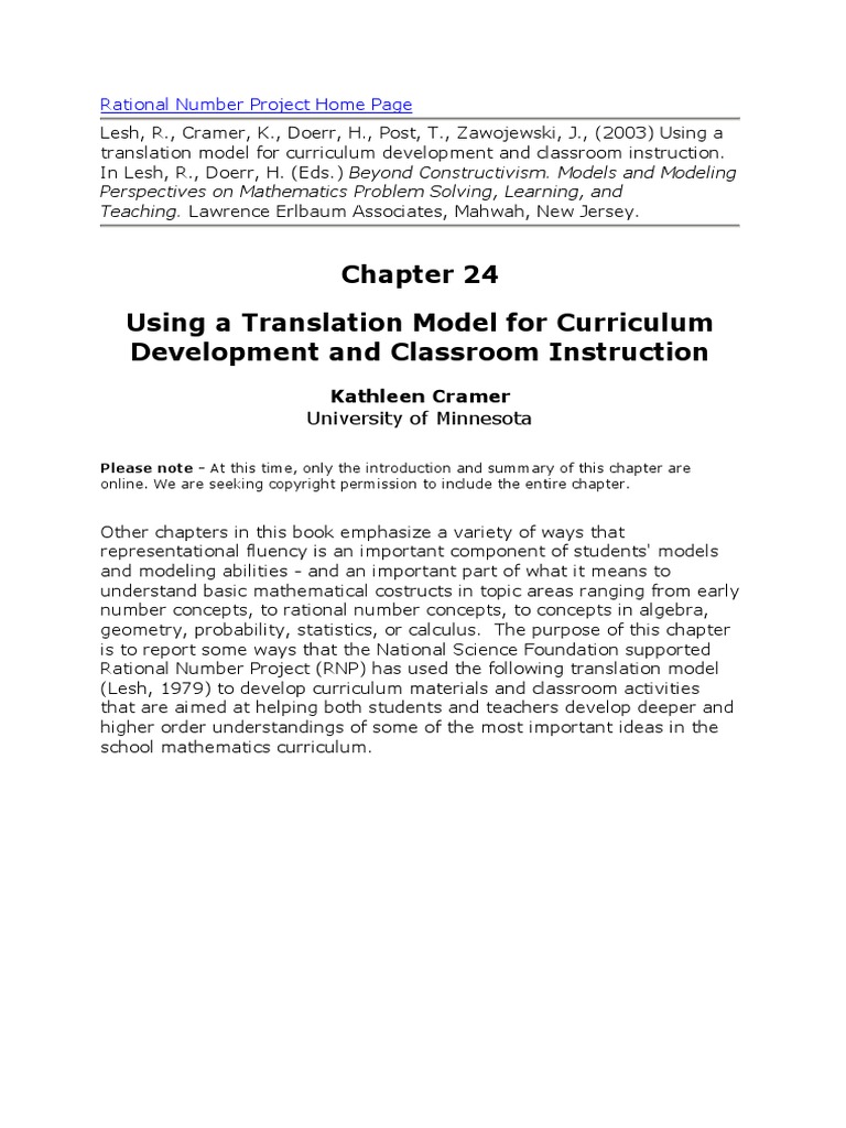 Using A Translation Model For Curriculum Development and Classroom ...