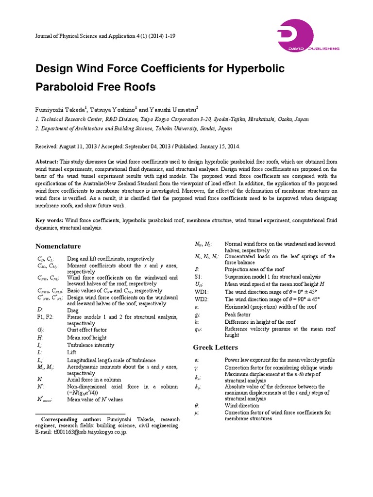 Design Wind Force Coefficients For Hyperbolic Paraboloid Free Roofs ...