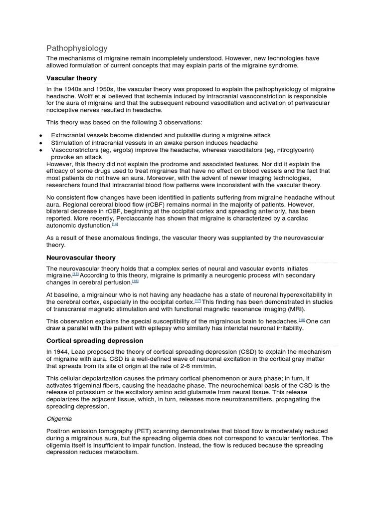 Pathophysiology: Vascular Theory | PDF | Migraine | Headache