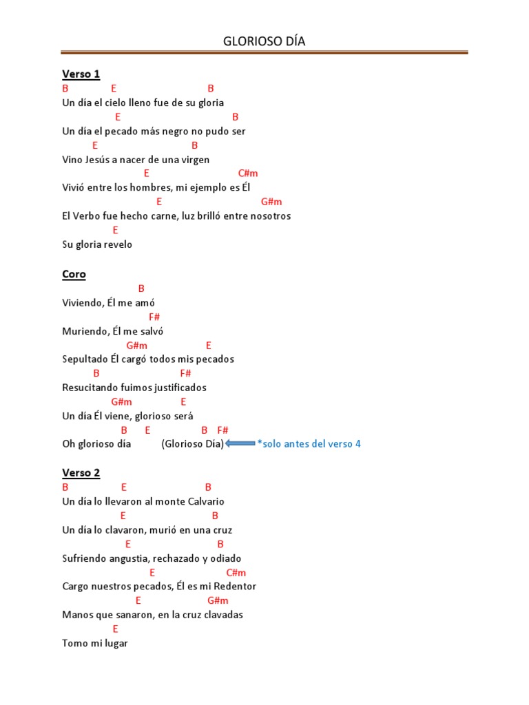 Letra y acordes de "Glorioso Día" | PDF
