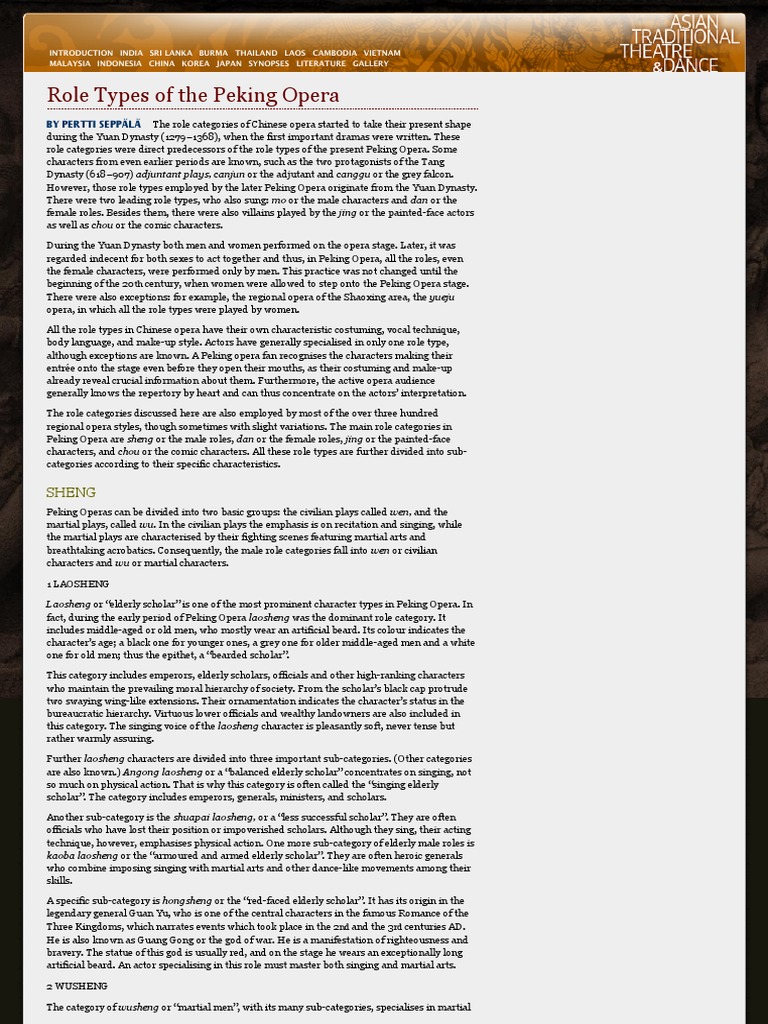 Role Types of The Peking Opera - Asian Traditional Theatre and Dance ...