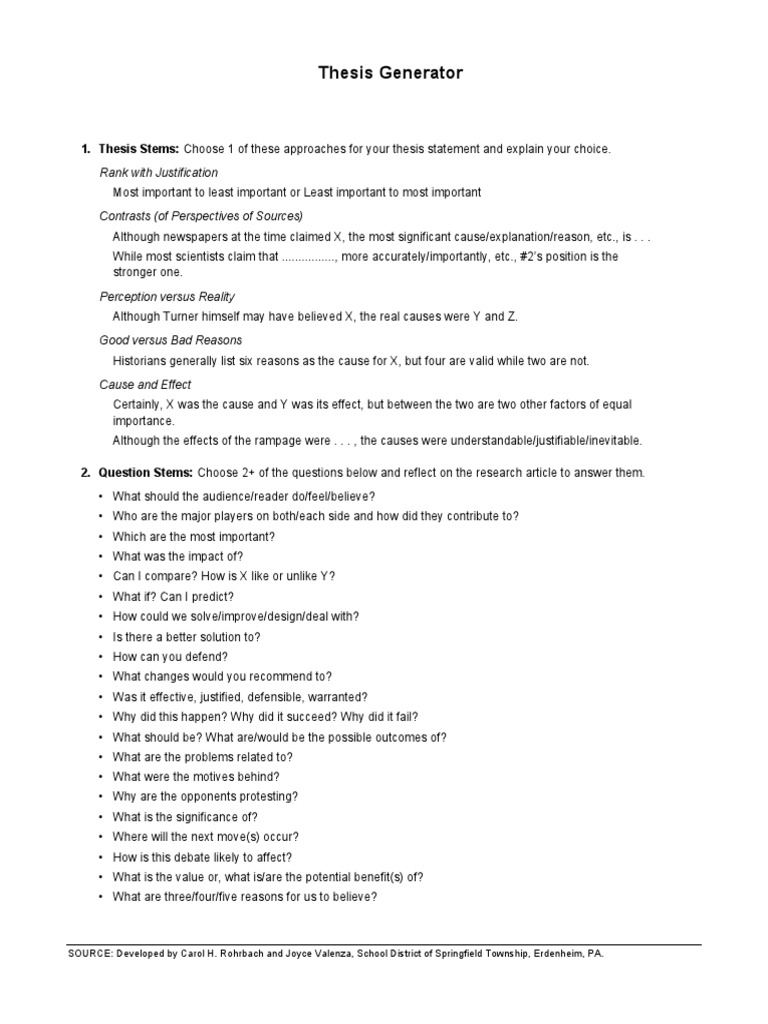 Thesis Statement Development Guide | PDF