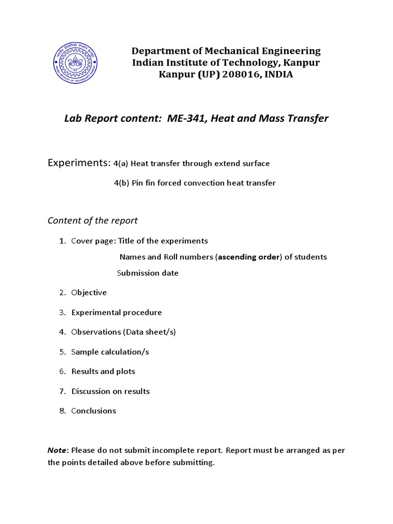 Lab Report Content: ME-341, Heat and Mass Transfer: Experiments | PDF ...