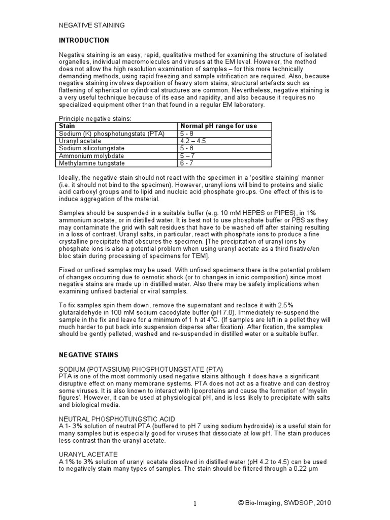 Negative Staining | PDF | Staining | Fixation (Histology)