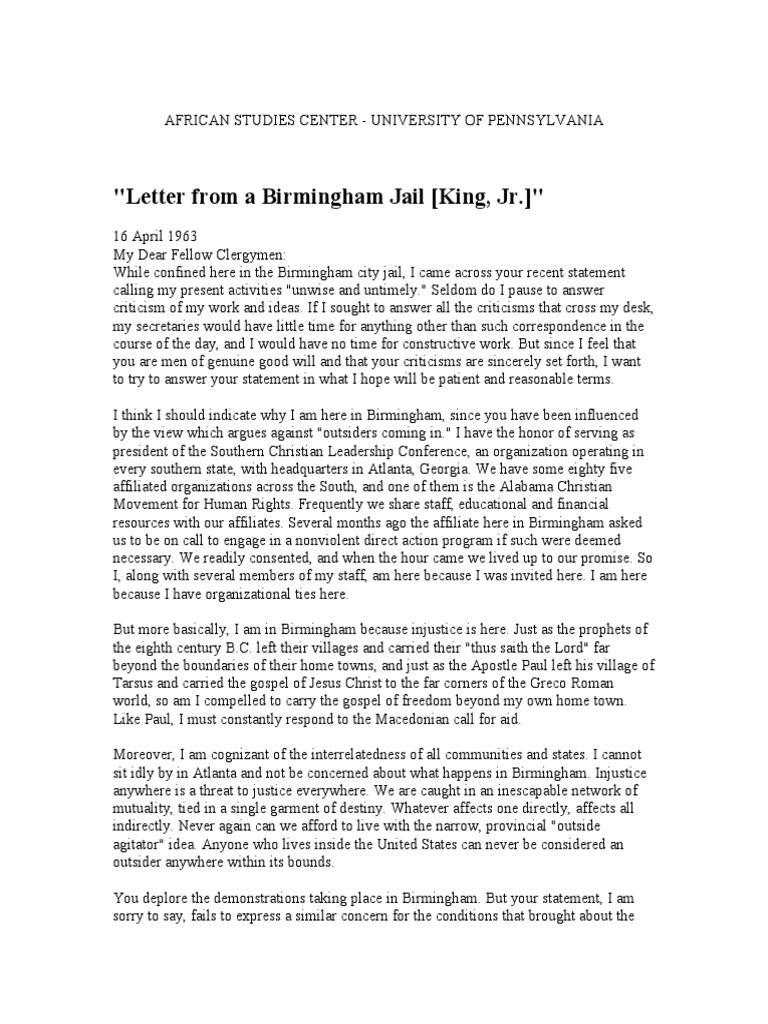 Letter From Birmingham Jail by Martin Luther King Jr. | PDF | Extremism