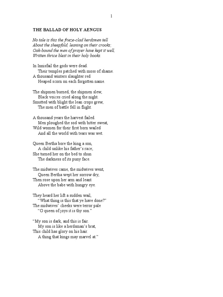 The Ballad of Holy Aengus: A Tale of Glory | PDF