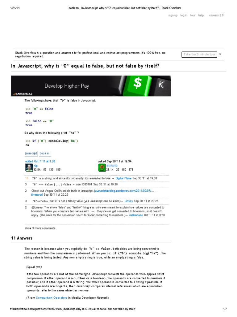 Boolean In Javascript Why Is 0 Equal To False But Not False By Itself Stack Overflow