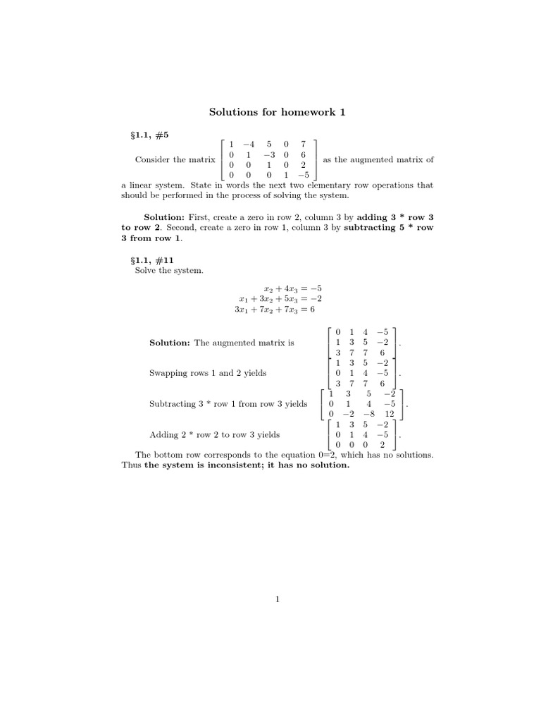 Linear Algebra HW1 | PDF | System Of Linear Equations | Matrix ...