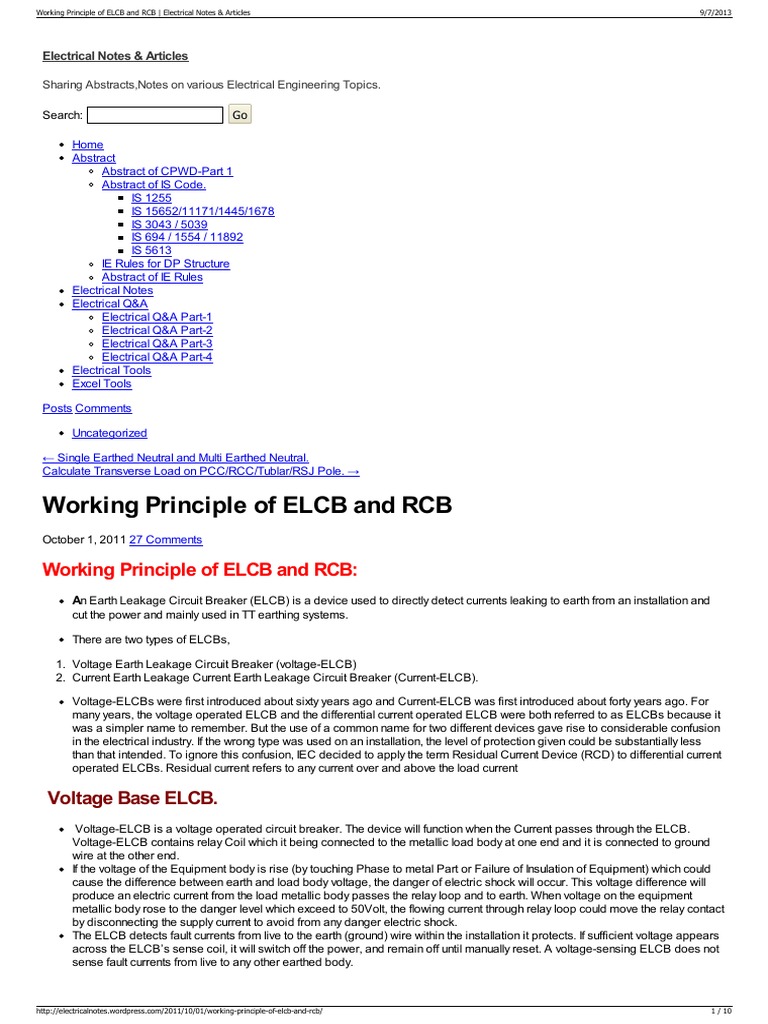 Working Principle of ELCB and RCB | PDF | Inductor | Electric Current