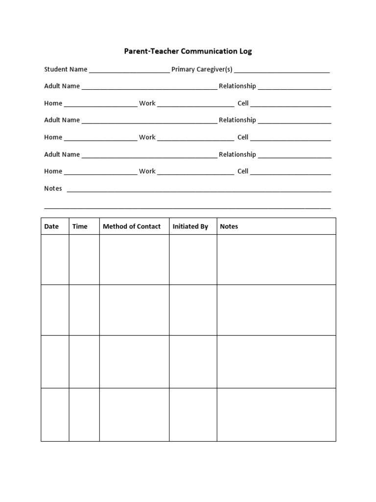 Parent-Teacher Contact Log Template | PDF