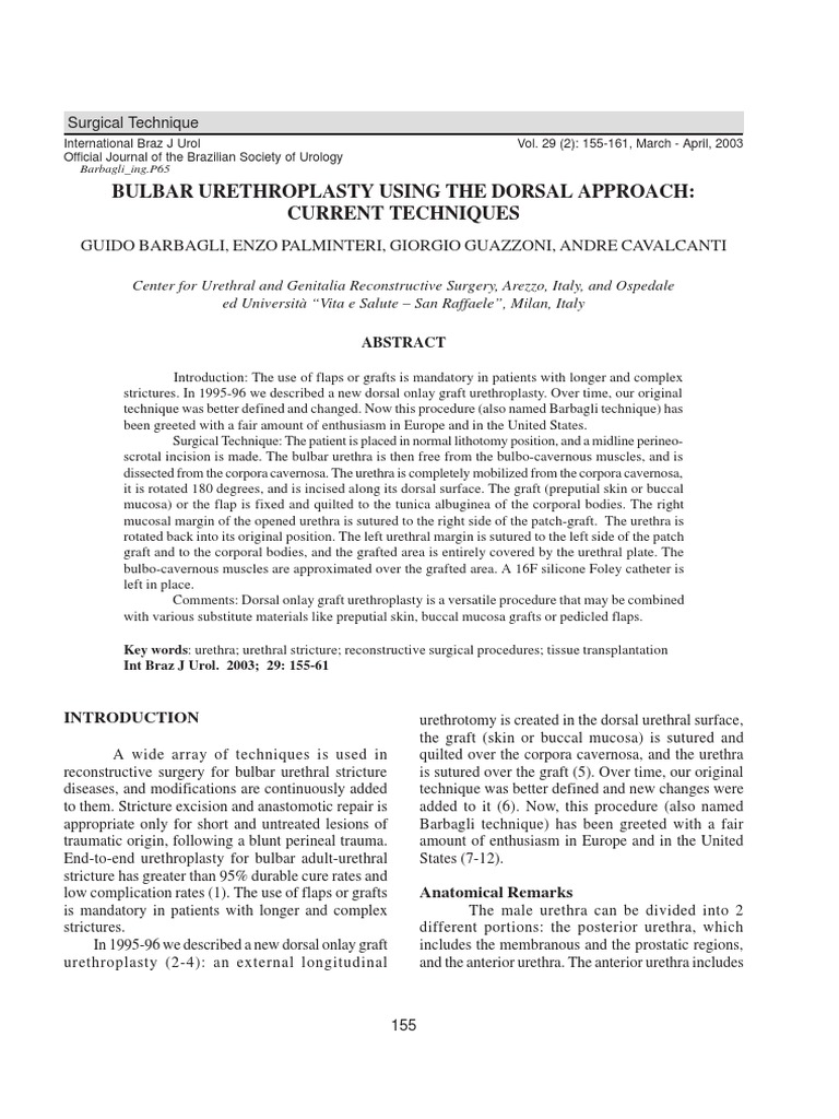 Bulbar Urethroplasty Using The Dorsal Approach: Current Techniques ...