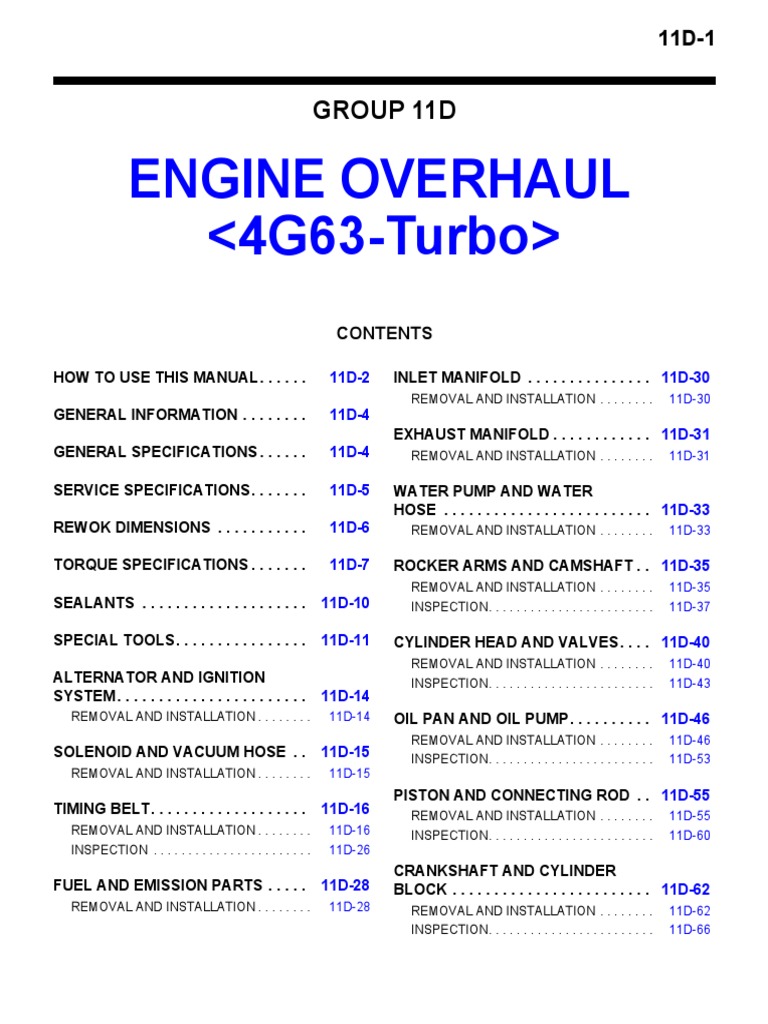 4G63 Turbo Engine Overhaul Manual GR00003400-11D | PDF | Business