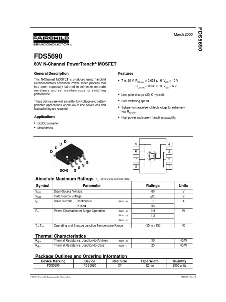 60V N-Channel Powertrench Mosfet: March 2000 | PDF | Mosfet | Field ...