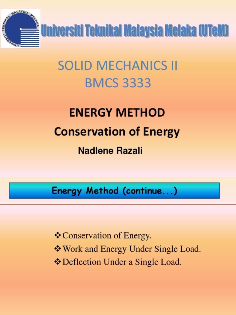 ENERGY METHOD FOR DEFLECTION CALCULATION | PDF | Deformation (Mechanics ...