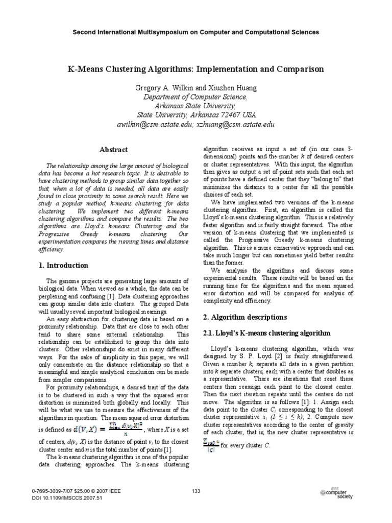 K-Means Clustering Clustering Algorithms Implementation and Comparison ...
