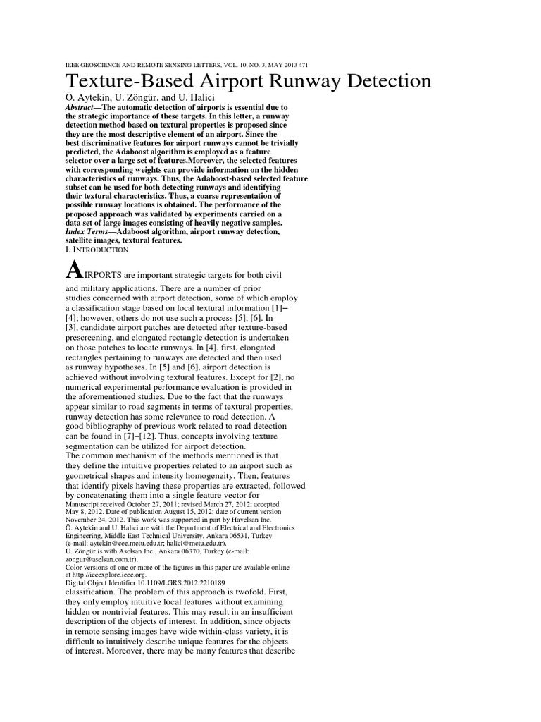 Texture-Based Airport Runway Detection: Ö. Aytekin, U. Zöngür, and U. Halici | PDF | Statistical ...