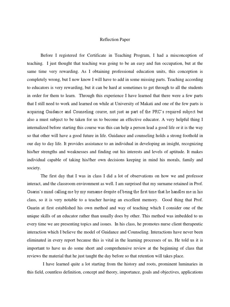 Reflection on Guidance and Counseling | PDF | Teachers | Educational ...
