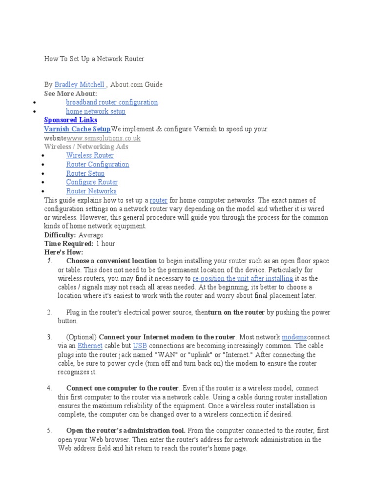 How To Configure A Router Pdf Router Computing Computer Network