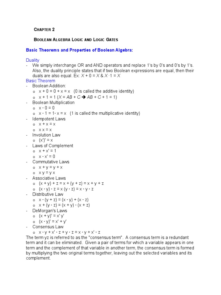 C 2 B A L L G: Basic Theorems and Properties of Boolean Algebra | PDF ...