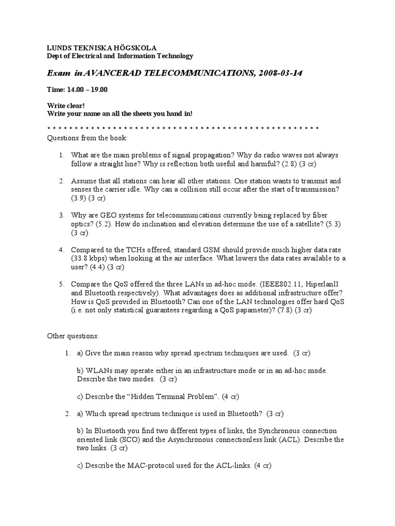 Exam 2008 March | PDF | Telecommunication | Radio