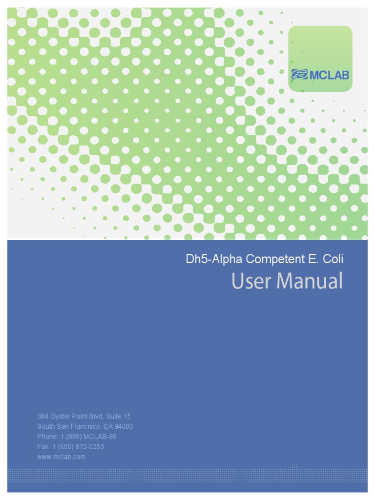 Dh5 Alpha UserManual | Transformation (Genetics) | Escherichia Coli ...