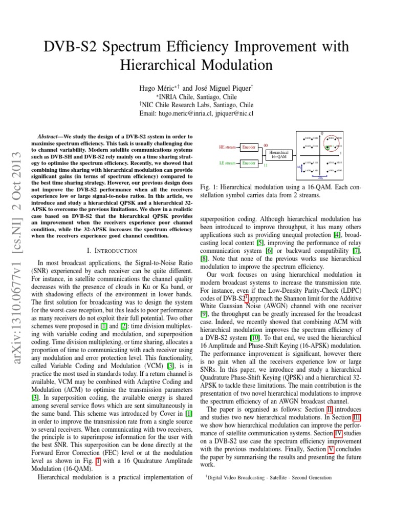DVB-S2 Spectrum Efficiency Improvement With Hierarchical Modulation ...