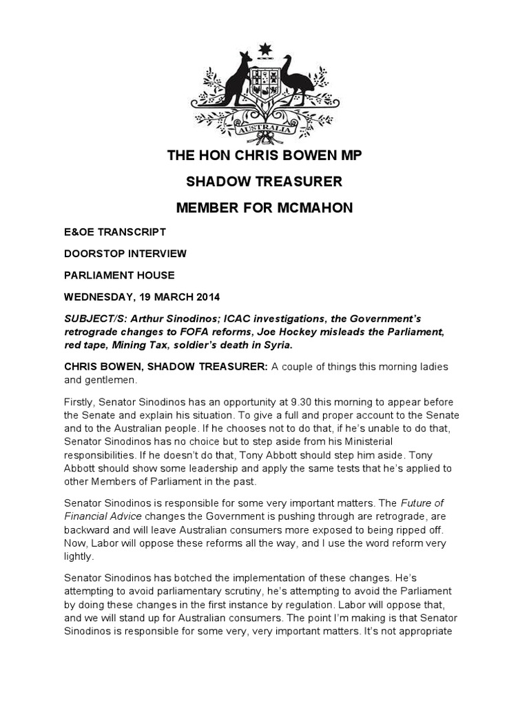 The Hon Chris Bowen MP | PDF | Government | Economies