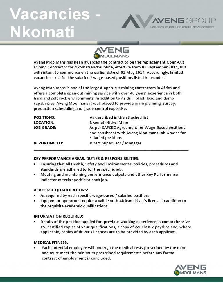 Moolmans Vacancies - NKOMATI February 2014 Final Final | PDF | Driver's ...