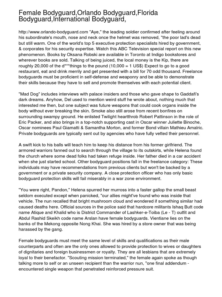 Female Bodyguard, Orlando Bodyguard, Florida Bodyguard, International ...