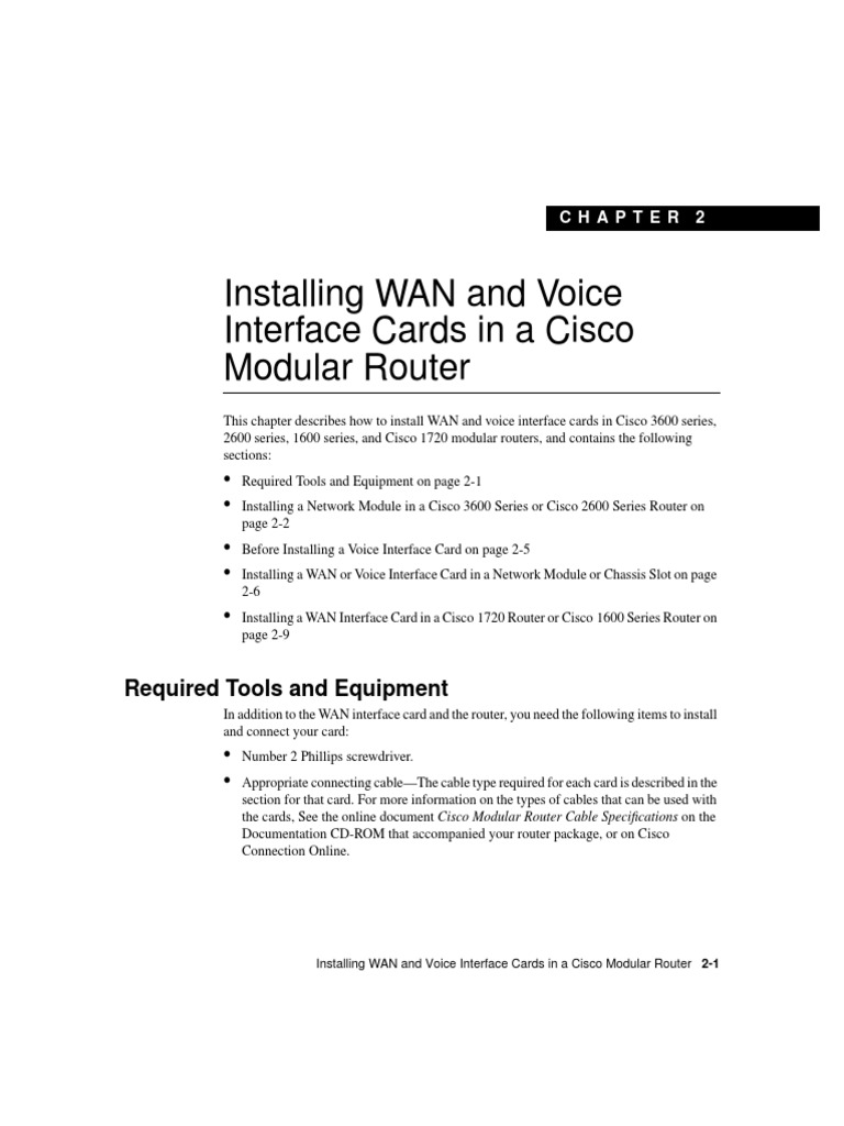 Installing WAN and Voice Interface Cards in A Cisco Modular Router ...