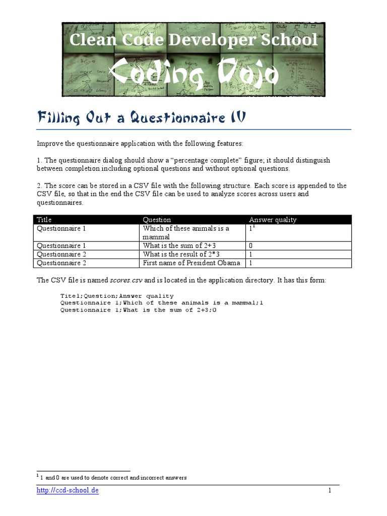 Agility Kata Filling Out A Questionnaire IV | PDF