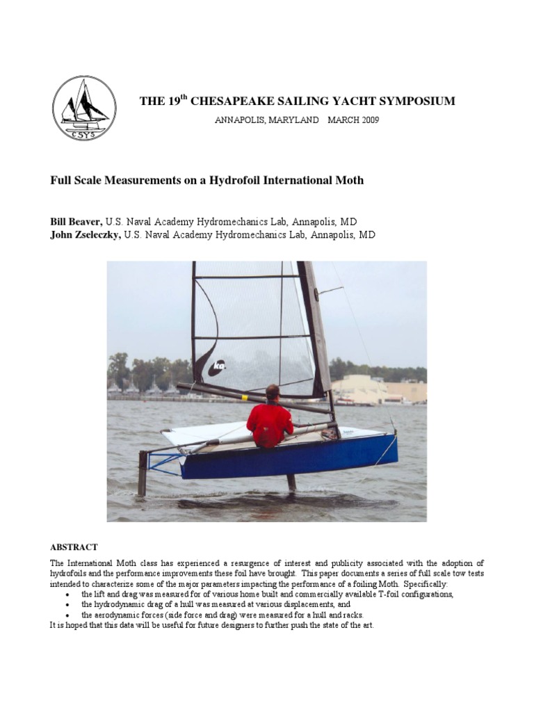 Hydrofoil Performance in Moth Sailing | PDF | Drag (Physics) | Hull ...