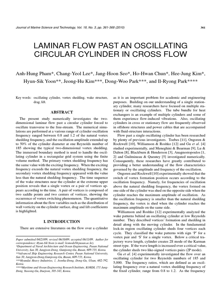 2010 - Laminar Flow Past An Oscillating Circular Cylinder in Cross Flow | Download Free PDF ...