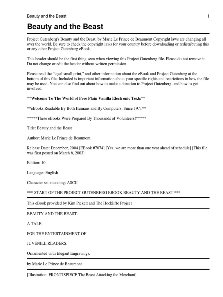 Beauty and The Beast | PDF | Project Gutenberg | E Books