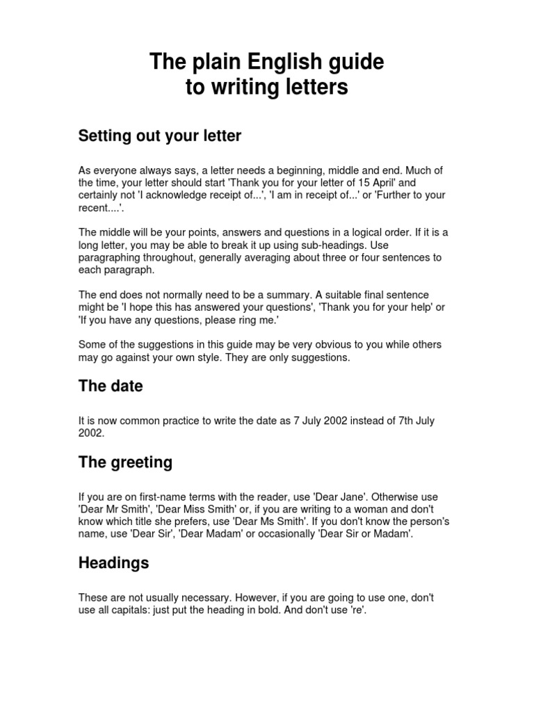 Plain English Guide To Writing Letters 126 PDF | PDF | Communication ...
