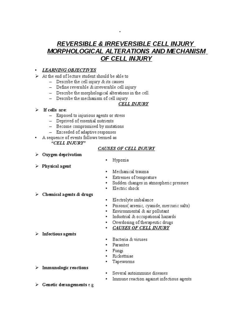Reversible & Irreversible Cell Injury Morphological Alterations and ...