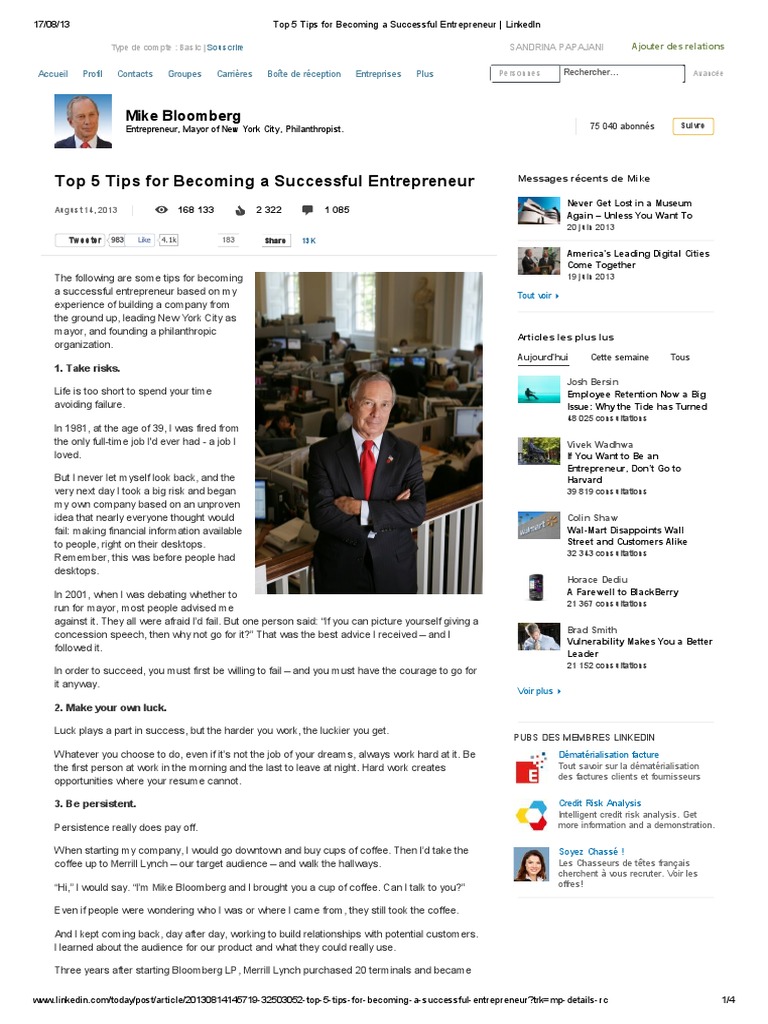 Top 5 Tips For Becoming A Successful Entrepreneur - LinkedIn | PDF ...