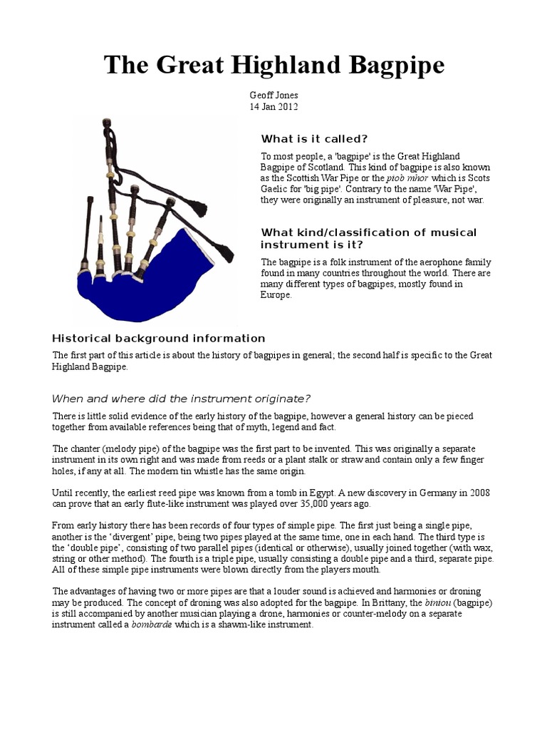 The Great Highland Bagpipe | PDF | Hornbostel Sachs | Celtic Music