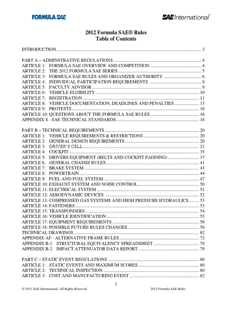 © 2011 SAE International. All Rights Reserved 2012 Formula SAE Rules ...