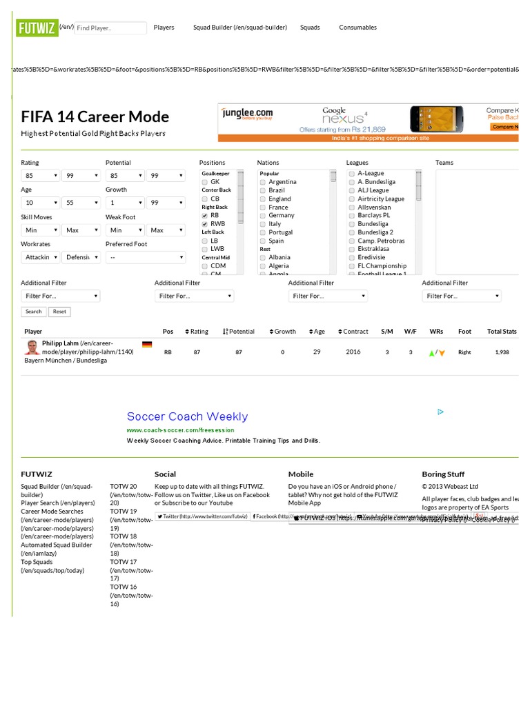 FIFA 14 Best Potential Right Backs | PDF | Sports Leagues | Sports ...